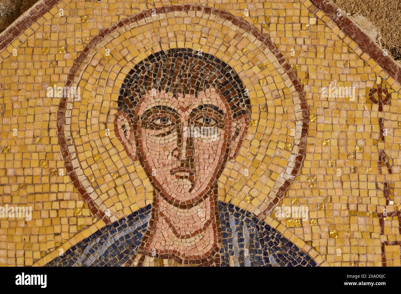 Monastery of Our Lady of Mount Filerimos, detail of a religious mosaic ...