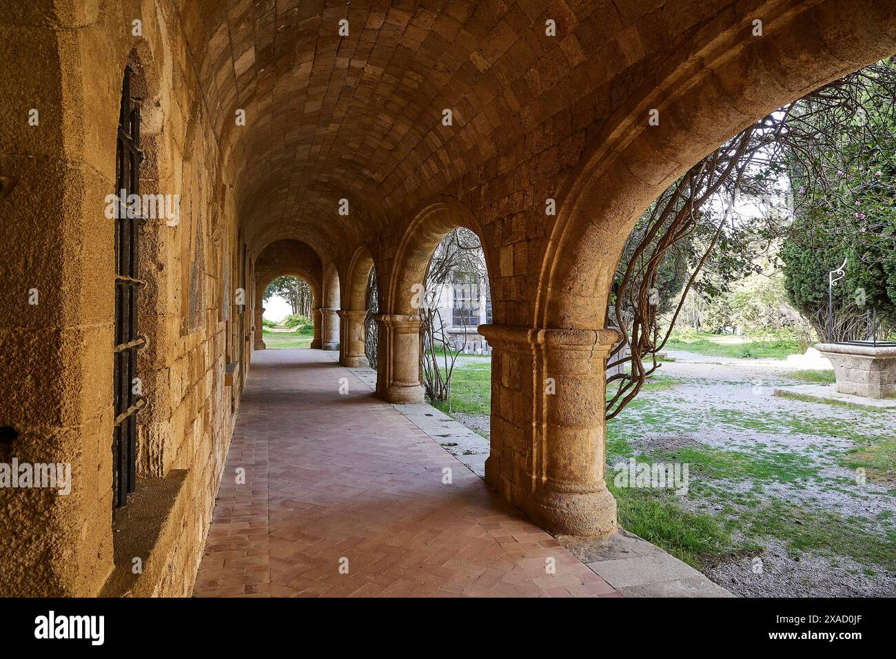 Monastery of Our Lady of Mount Filerimos, Historic stone portico with ...