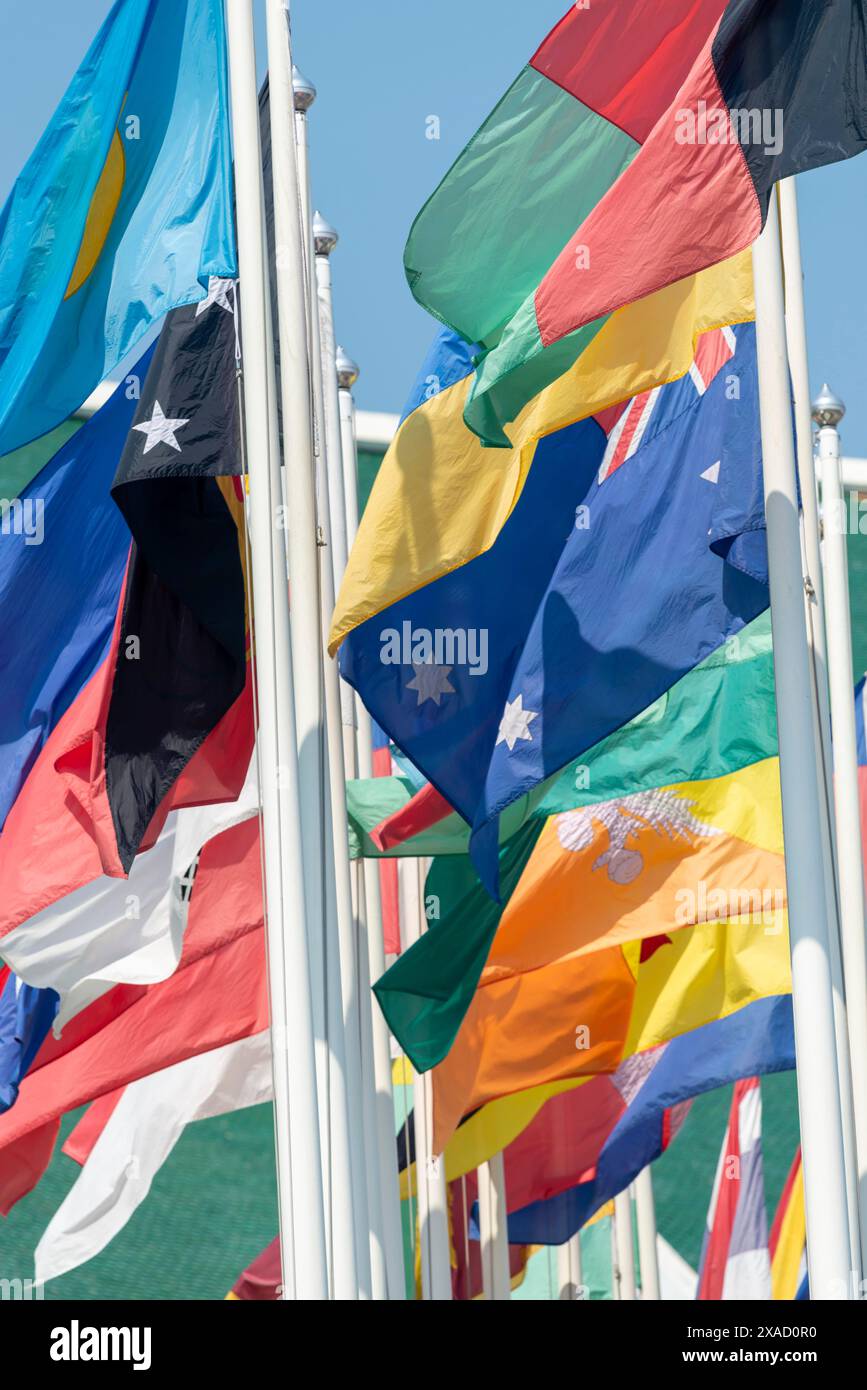 Many flags in front of the United Nations Conference Centre, Bangkok ...