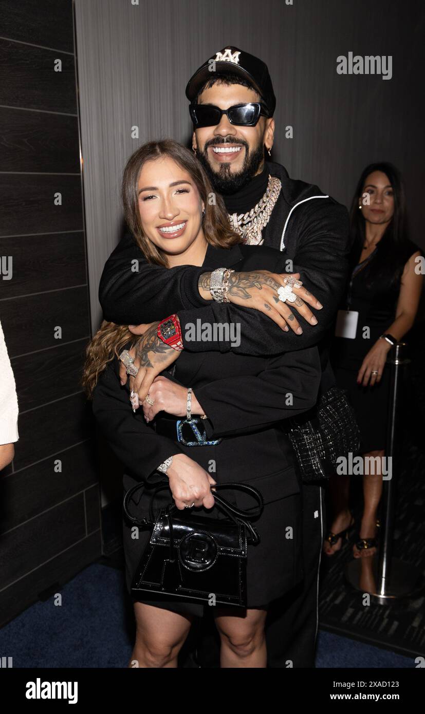 MIAMI, FLORIDA - JUNE 05: Laury Saavedra and Anuel AA attend the "Bad ...
