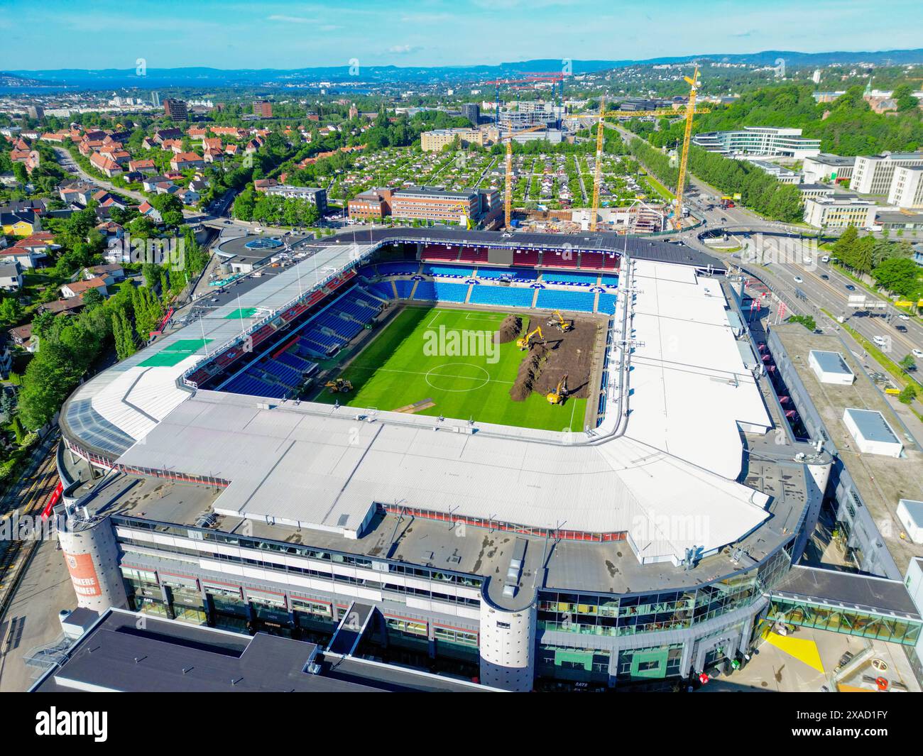 Oslo 20240606. Work to replace the turf at Ullevaal Stadium is underway ...