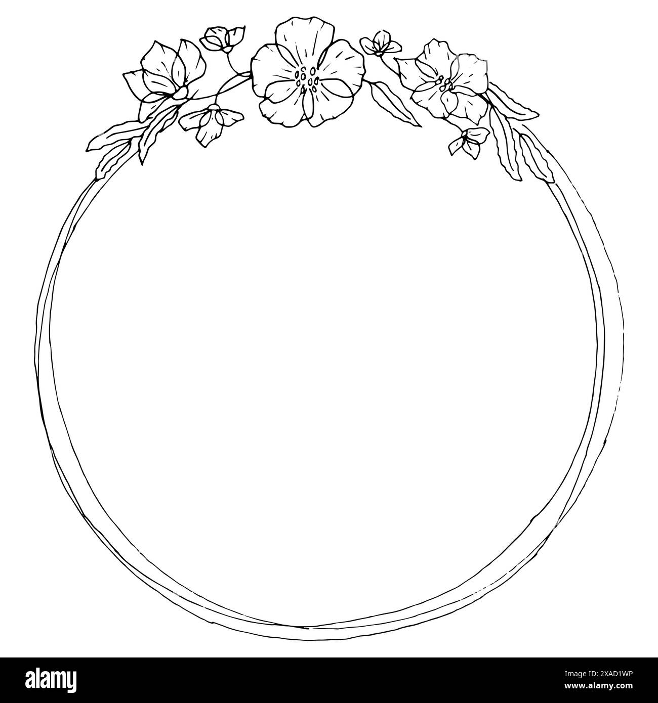 Hand drawn floral border. Black and white floral wreath for wedding ...