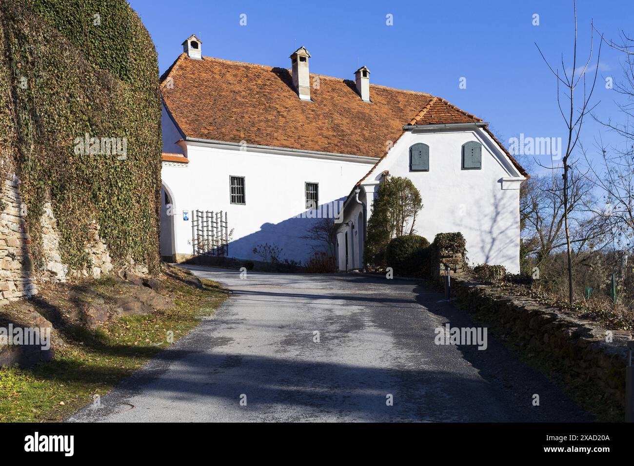 photography of an old traditional Alpine farmhouse with white walls and ...