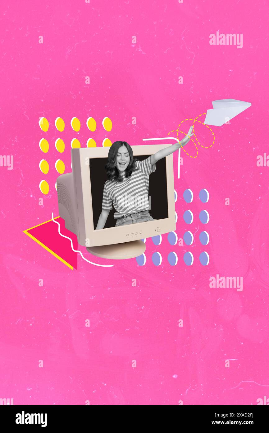 3D photo collage composite artwork sketch image of retro computer ...