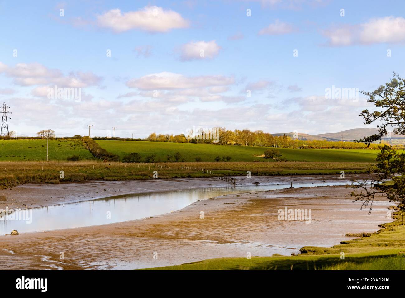 River Mite estuary, near Ravenglass, Cumbria, looking towards Eskdale ...