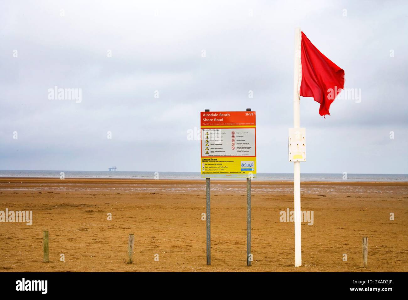 warning signs on the beach at ainsdale on the lancashire coast Stock ...