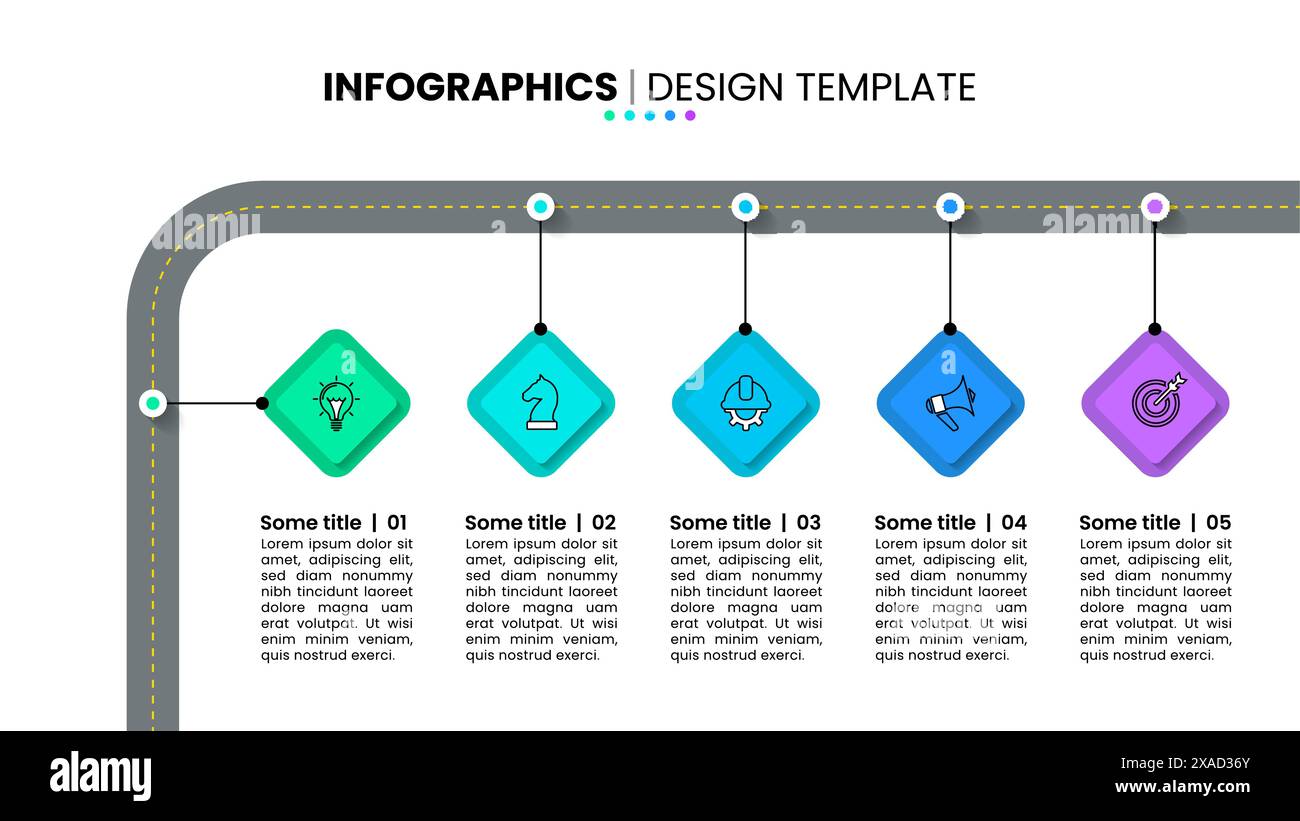 Infographic template with icons and 5 options or steps. Road. Can be ...