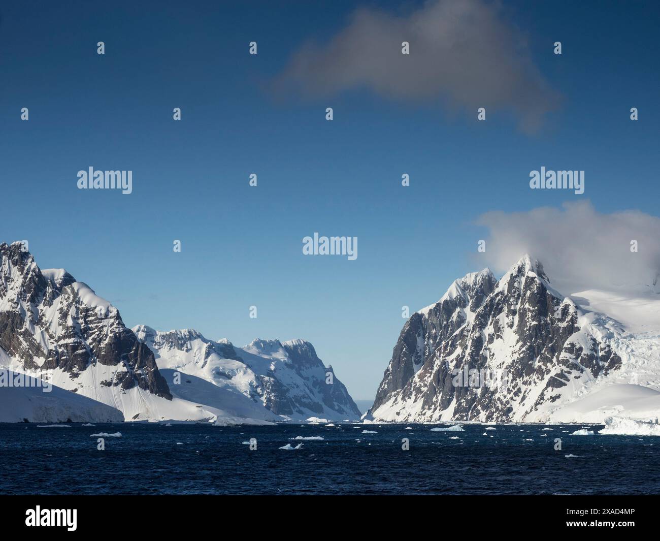Sea ice at the Northern entrance to the narrow Lemaire Channel between ...