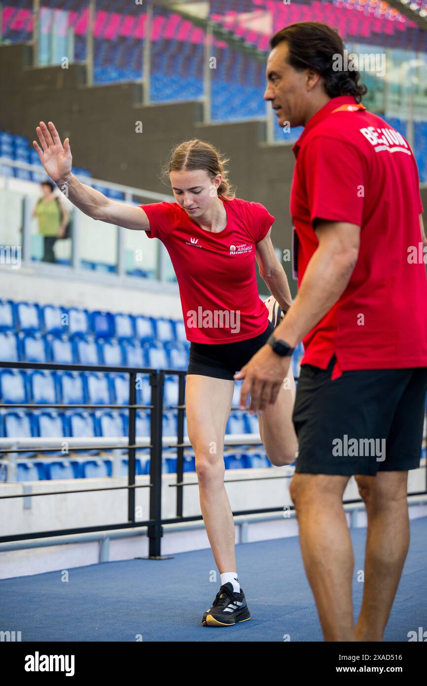 Rome, Italy. 06th June, 2024. Belgian Merel Maes and Belgian athletics coach Olivia Fernando ...