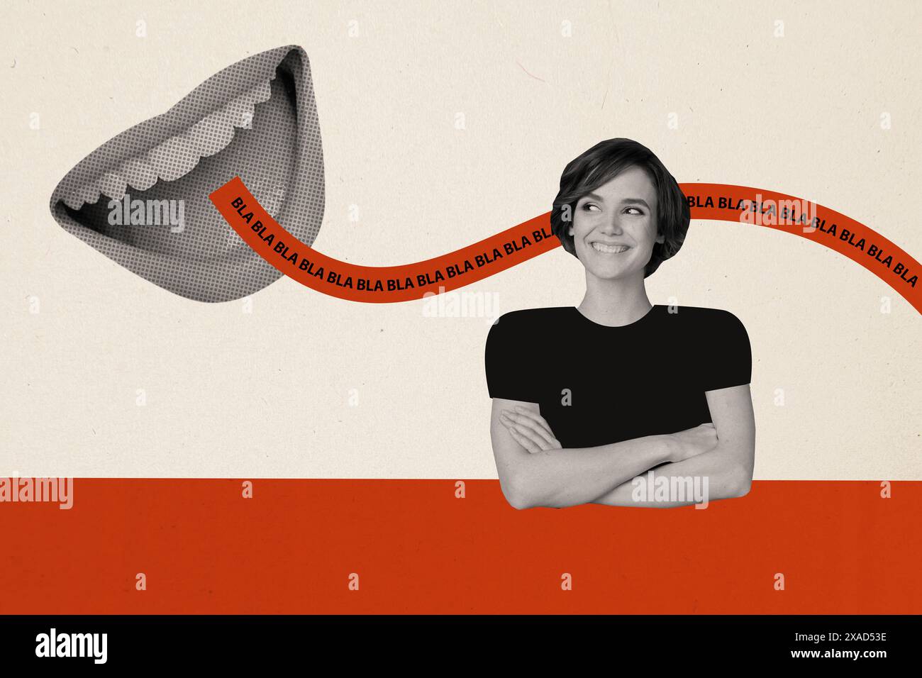 Creative trend collage of talking bla mouth interested female crossed ...