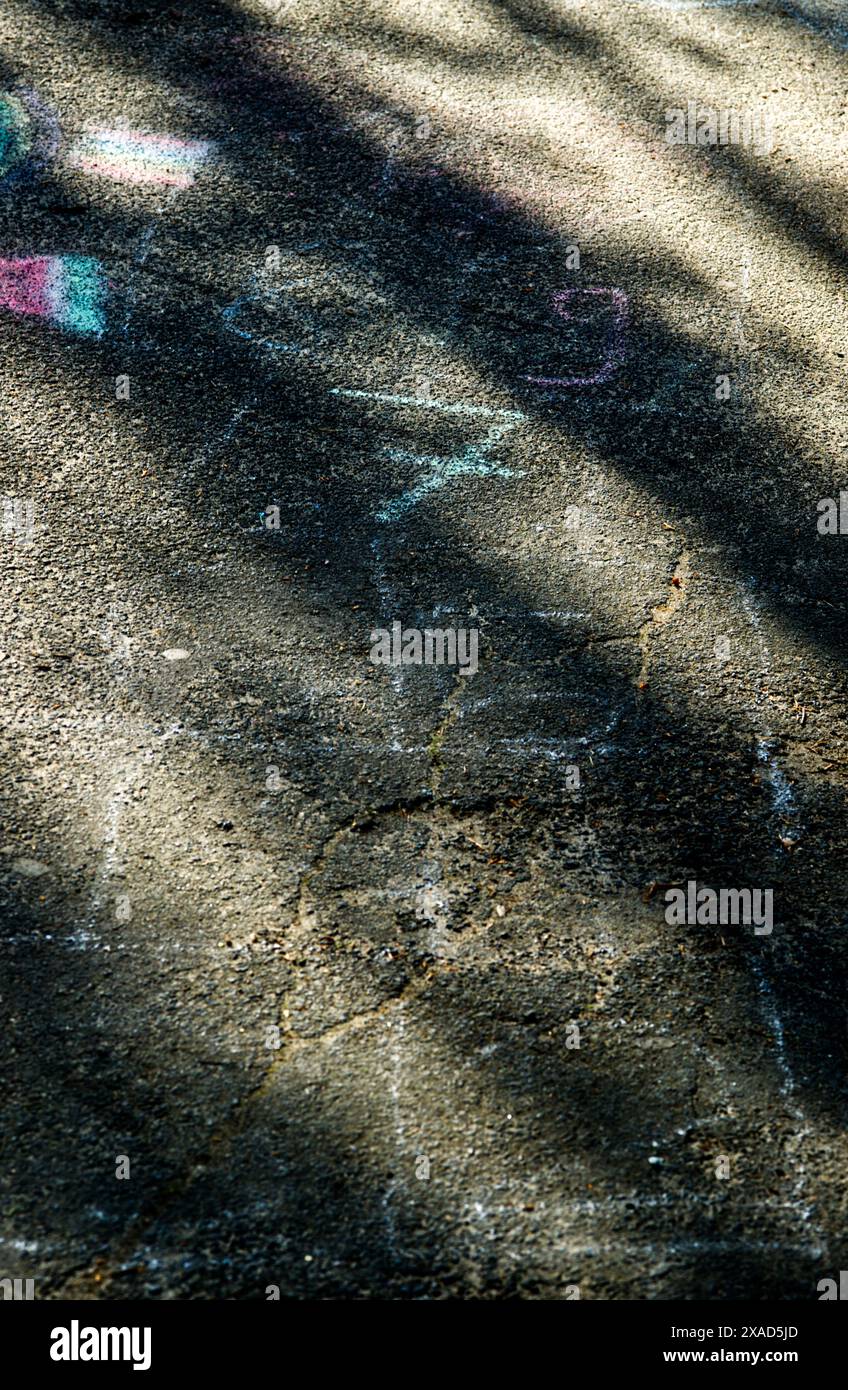 Hopscotch court drawn with chalk on pavement, cypher 7 prominent ...