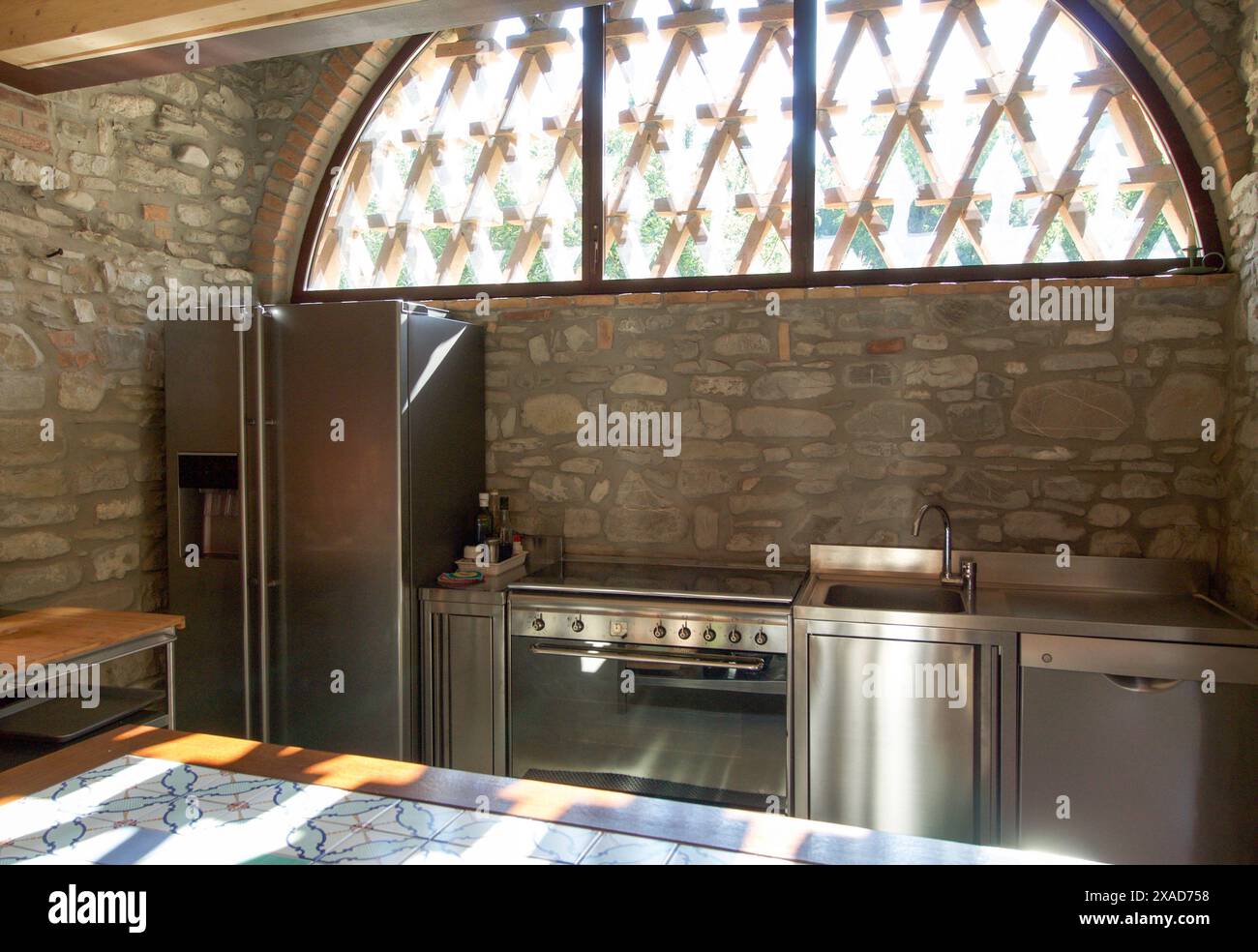 modular steel kitchen with large fridge and dishwasher Stock Photo - Alamy