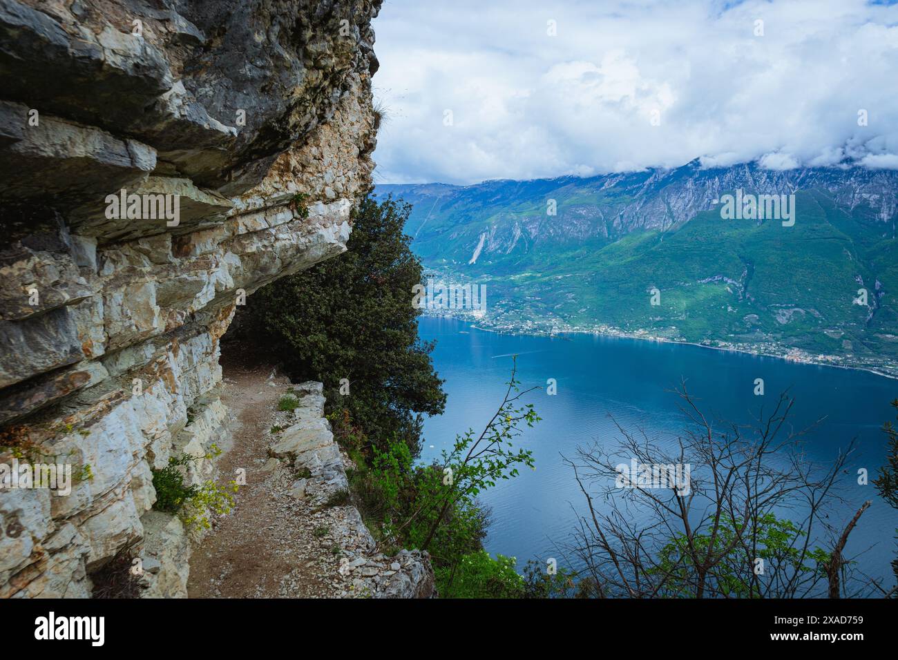 The lake garda and the alps from the mountains around the town of ...