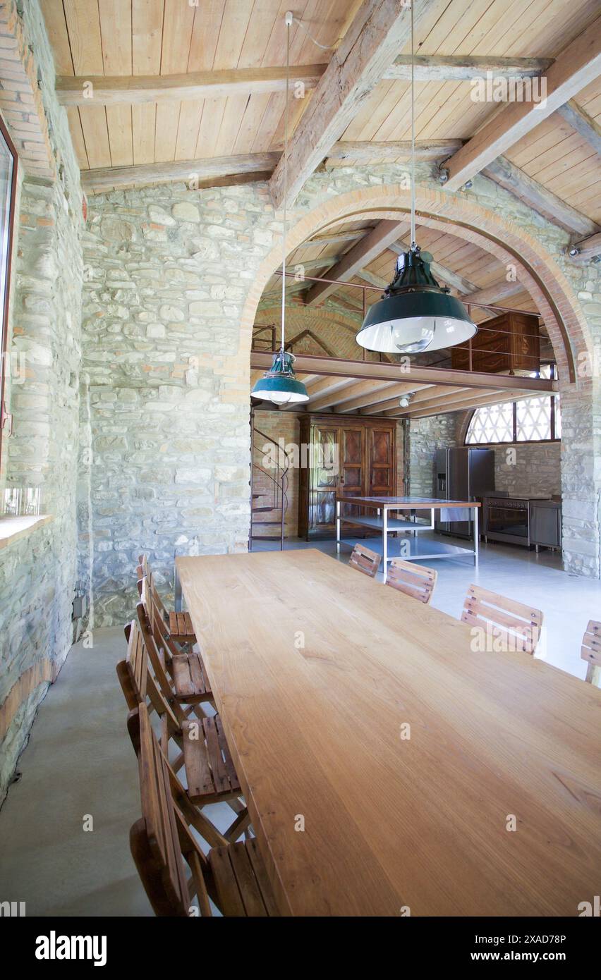 view of rustic open space with mezzanine Stock Photo - Alamy