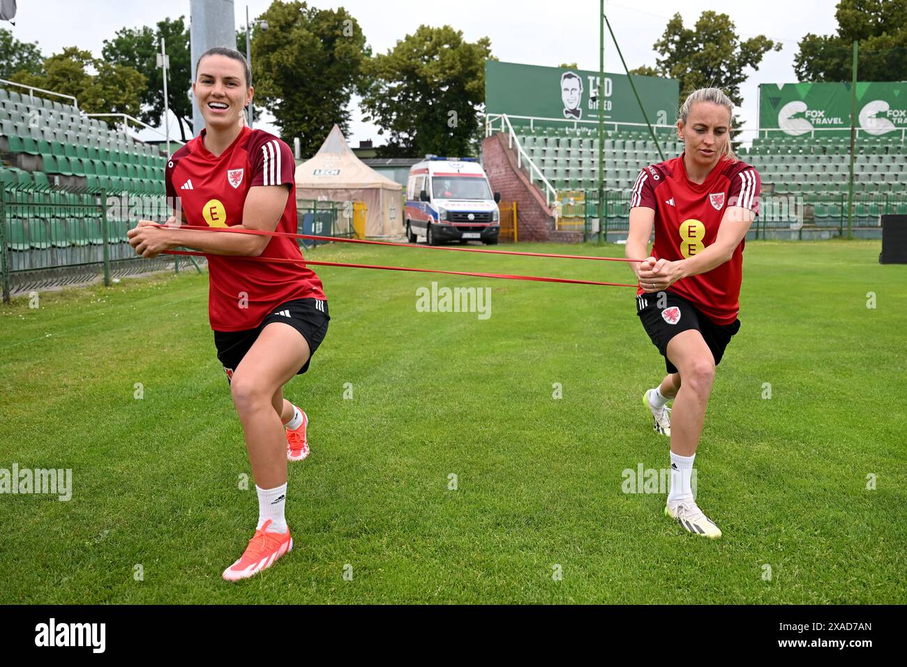 POZNAN, POLAND - 03 JUNE 2024: Wales' Gemma Evans and Wales' Kayleigh ...