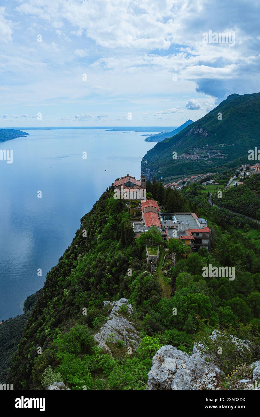 The Sanctuary of Madonna di MonteCastello, on the lake garda, during a ...