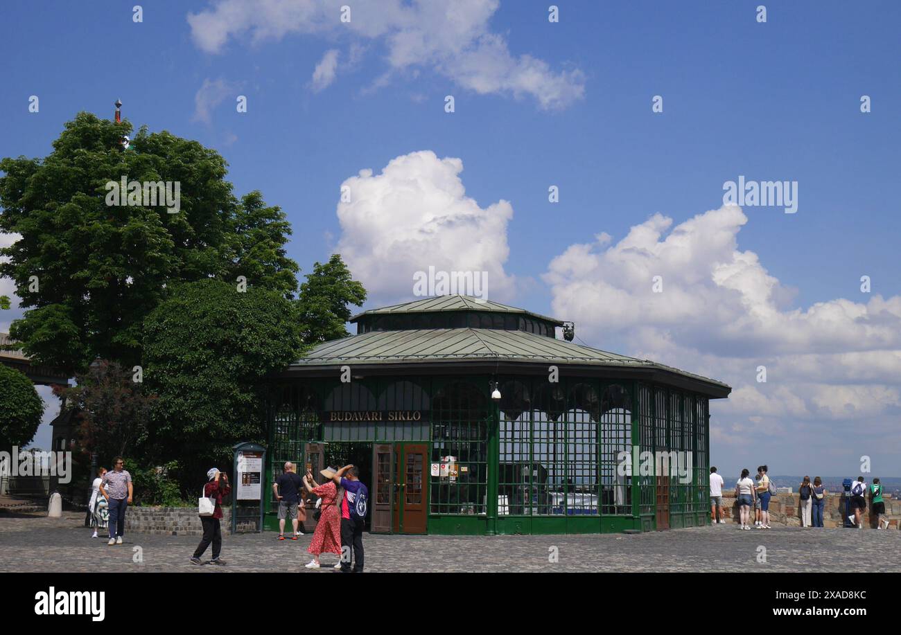 The upper station of the Siklo, funicular, Castle Hill, Budapest ...