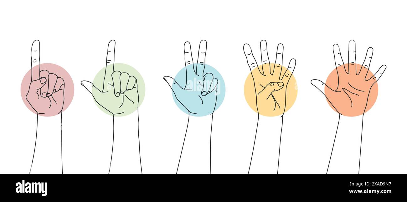 Set of outline hands counting numbers from one to five. Hand gestures ... Set of outline hands counting numbers from one to five. Hand gestures ...