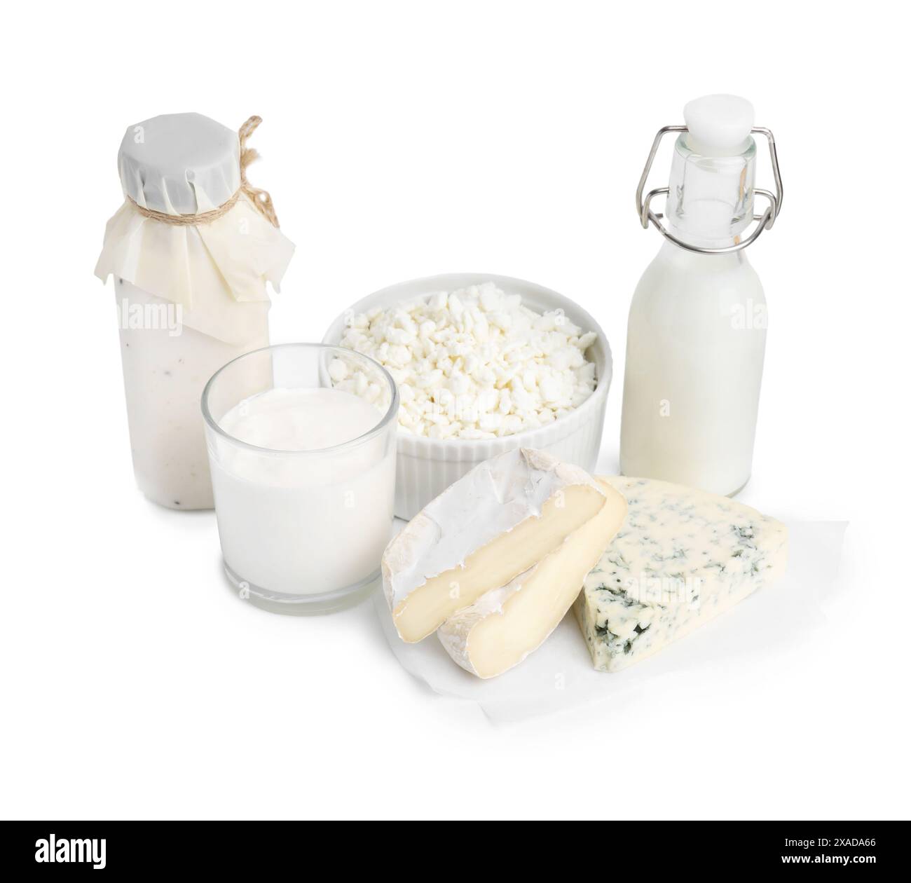 Different fresh dairy products isolated on white Stock Photo - Alamy