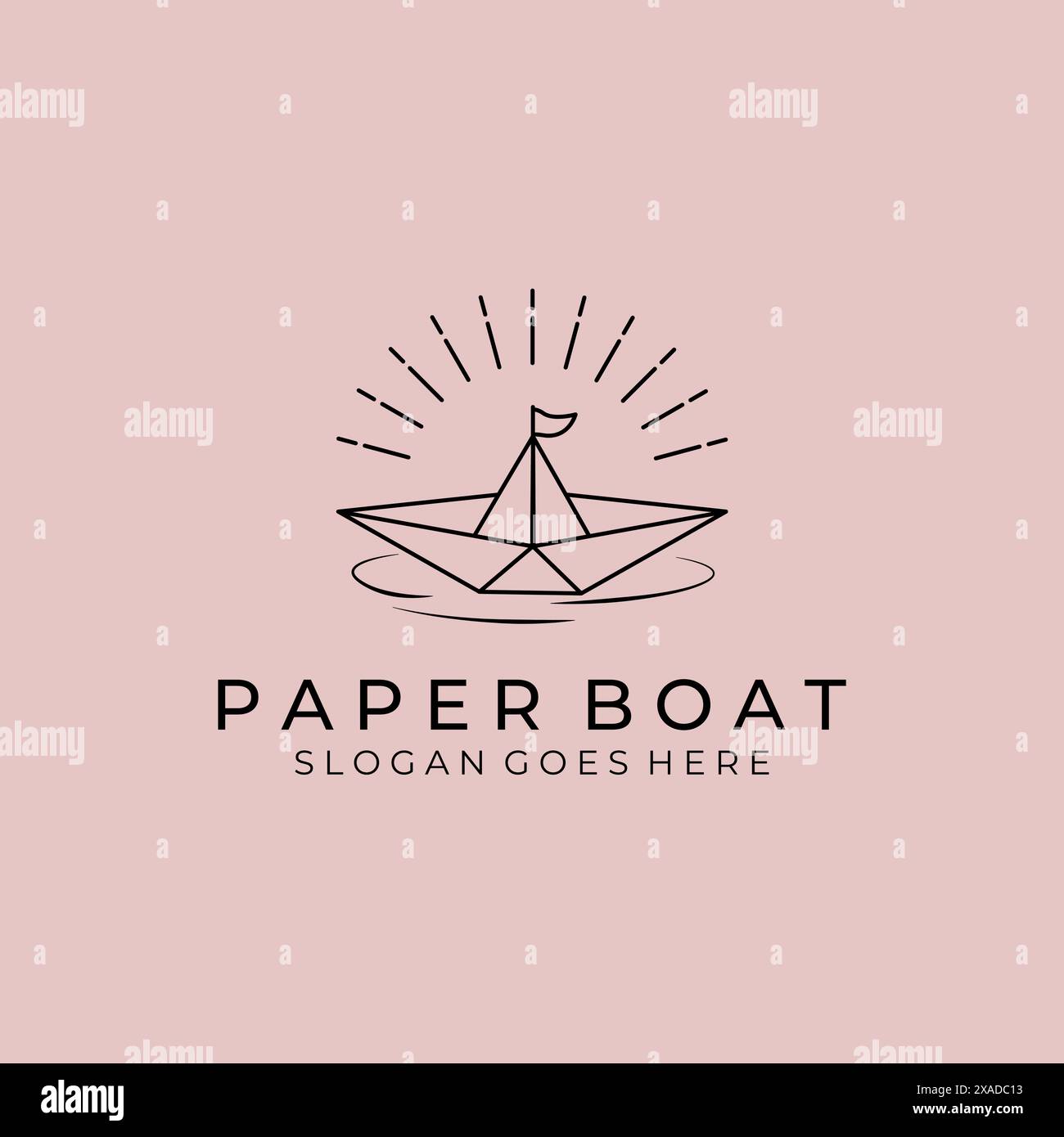 paper boat logo line art minimalist vector emblem illustration design ...