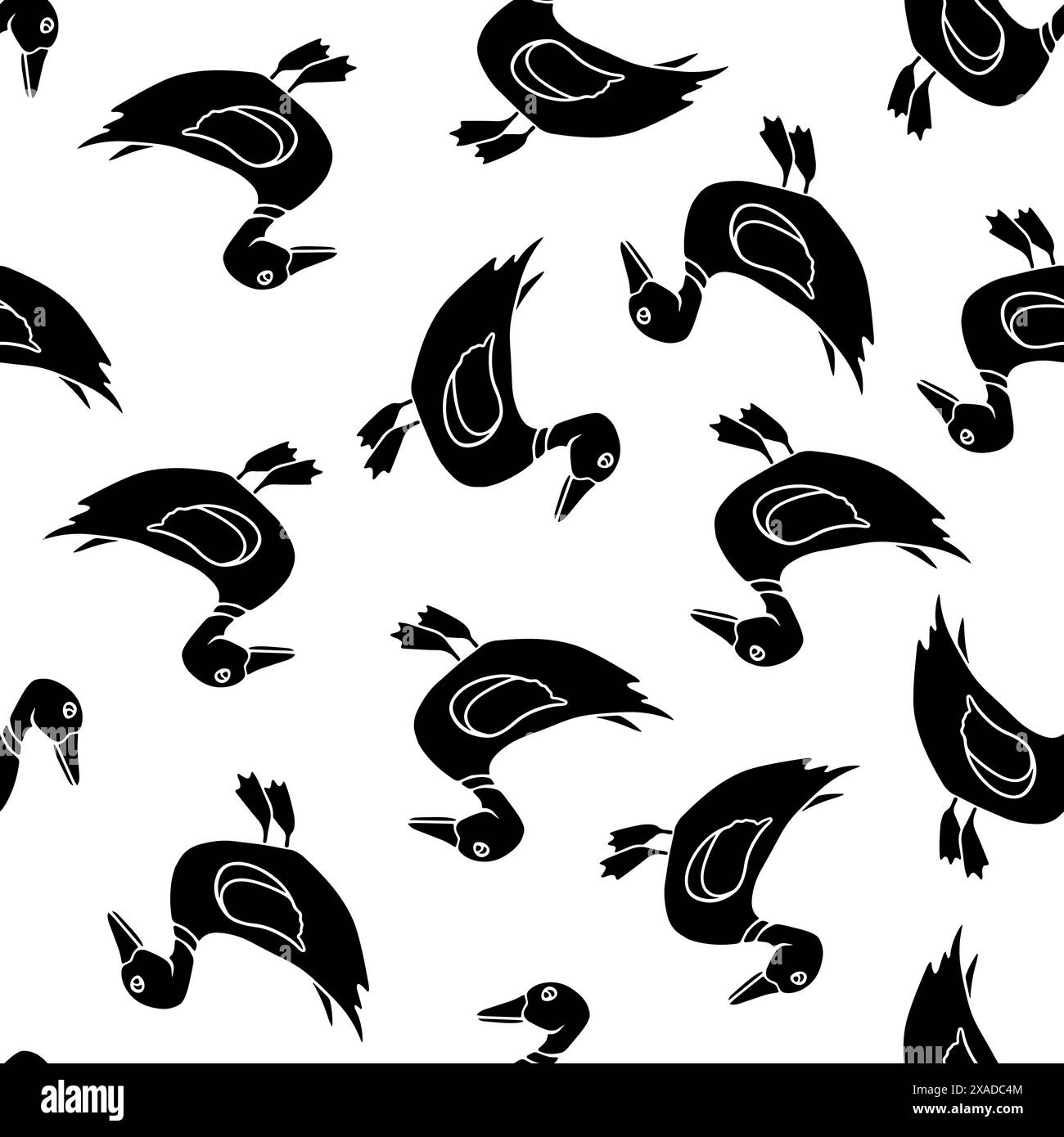 Vector isolated illustration of pattern with ducks. Black and white ...