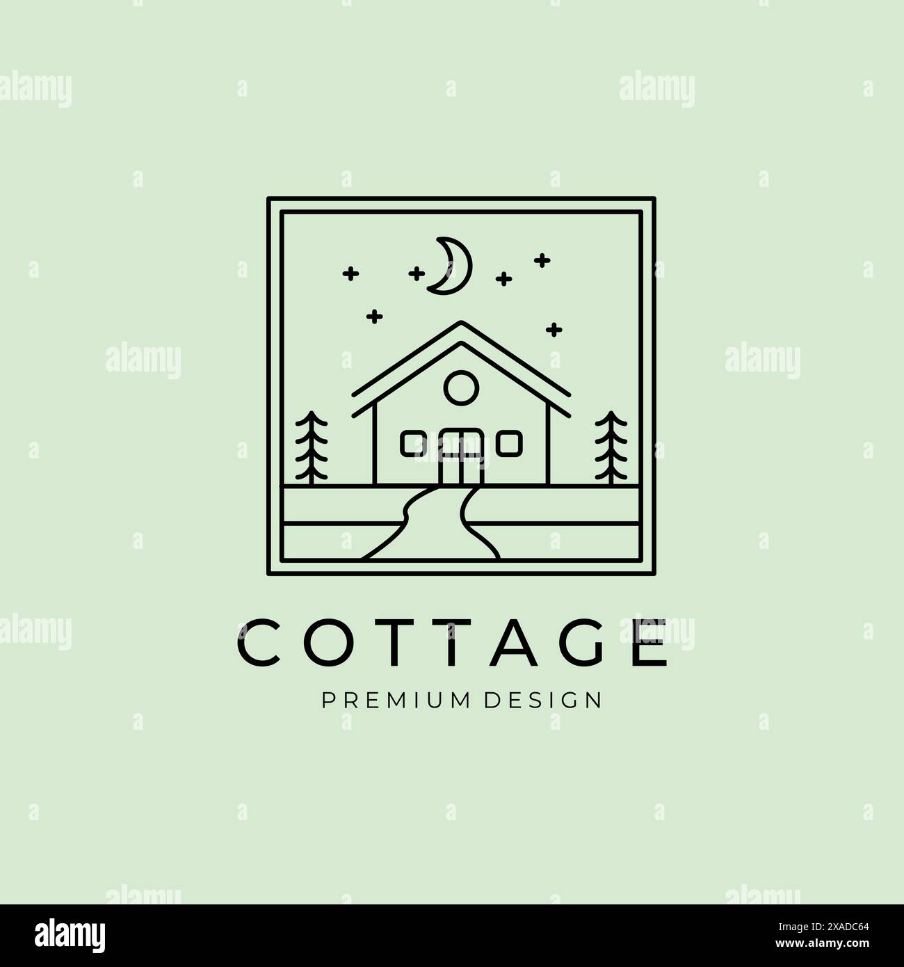 line art cottage village logo vector illustration Stock Vector Image ...