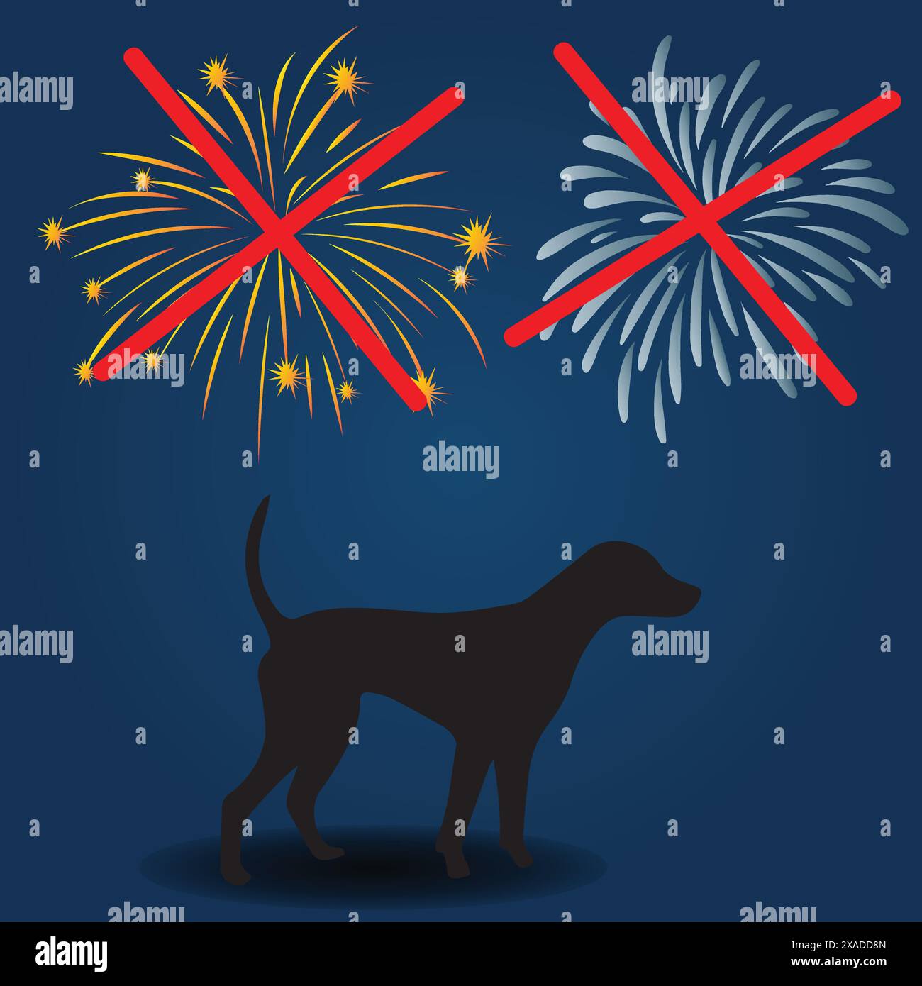 Red cross prohibition sign on fireworks with silhouette of a dog Stock ...