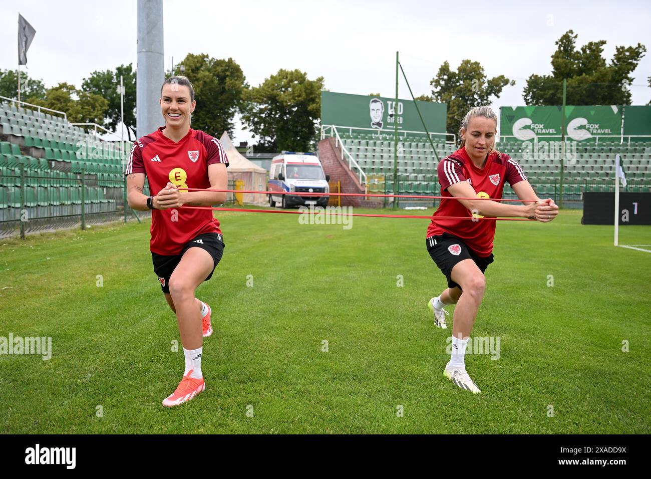 POZNAN, POLAND - 03 JUNE 2024: Wales' Gemma Evans and Wales' Kayleigh ...