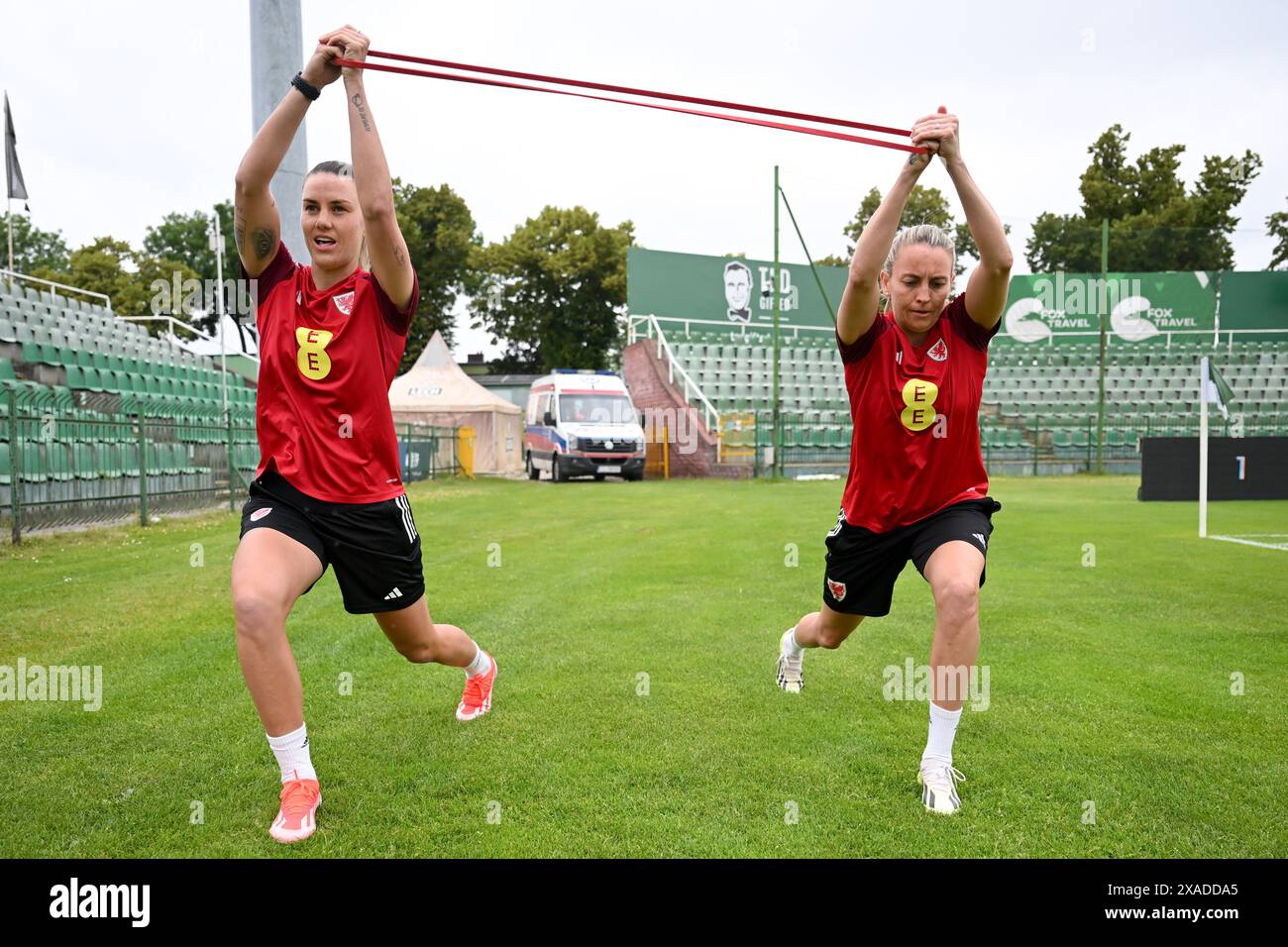 POZNAN, POLAND - 03 JUNE 2024: Wales' Gemma Evans and Wales' Kayleigh ...