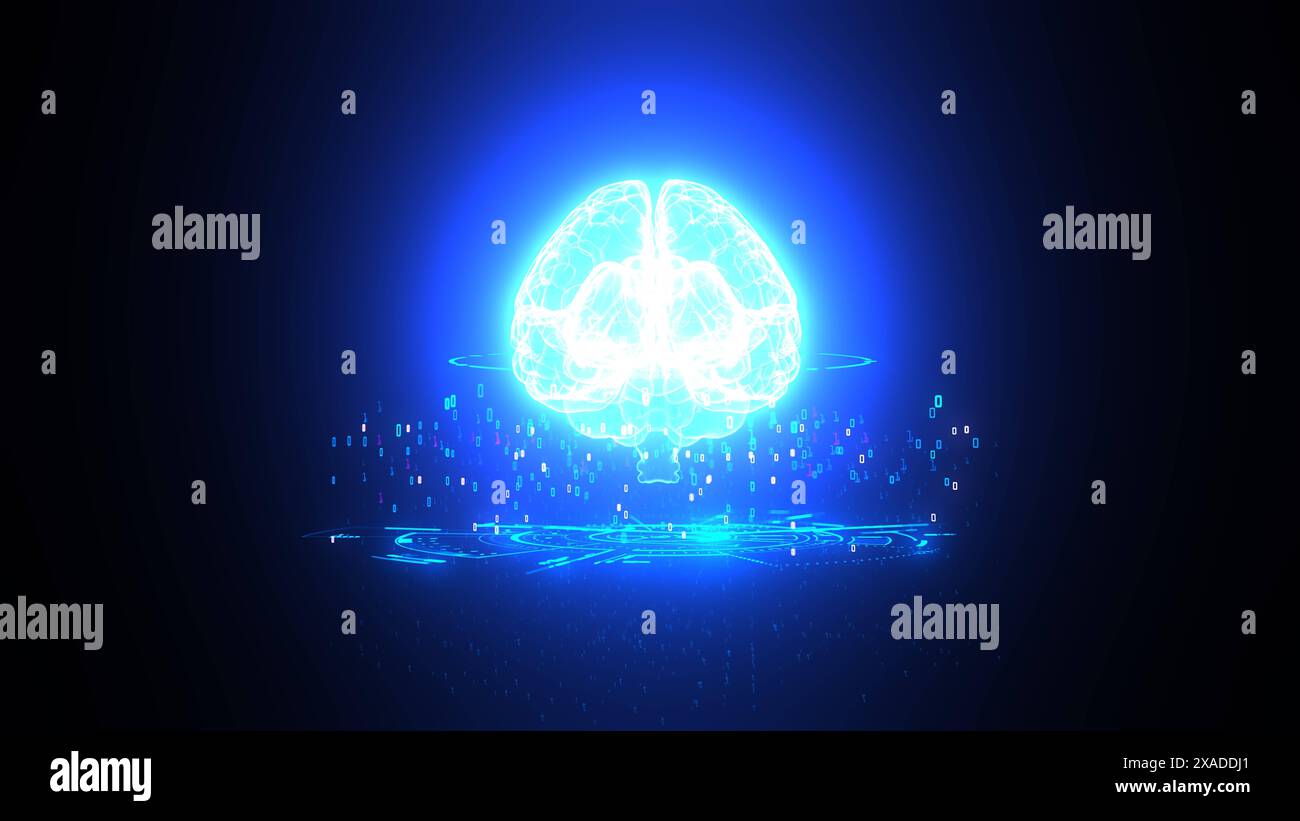 Digital Brain Data - 3D illustration Virtual brain with a digital ...