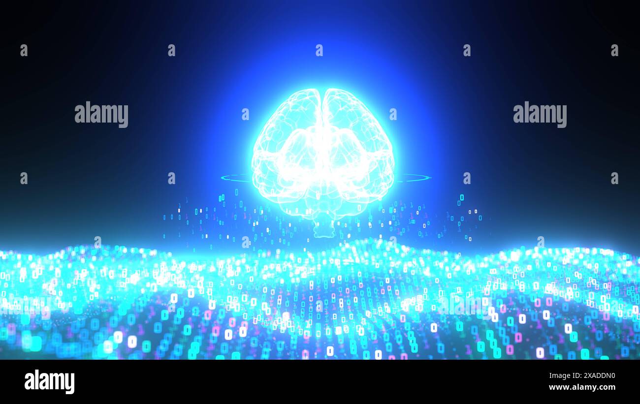 Digital Brain Data - 3D illustration Virtual brain with a digital ...
