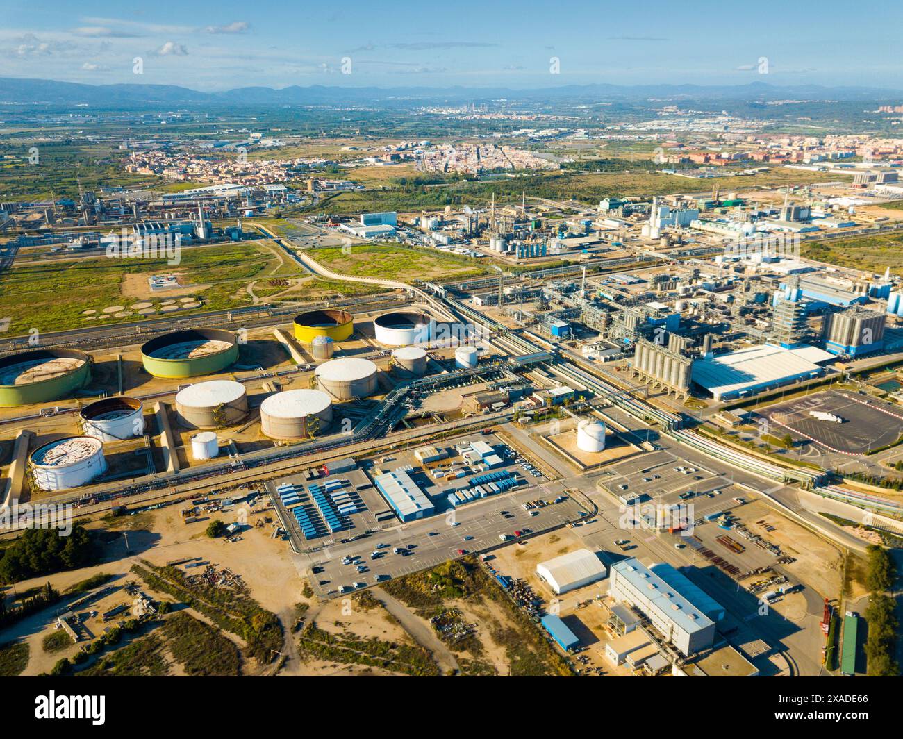 Aerial view of district near Reus city with chemical plant Stock Photo ...