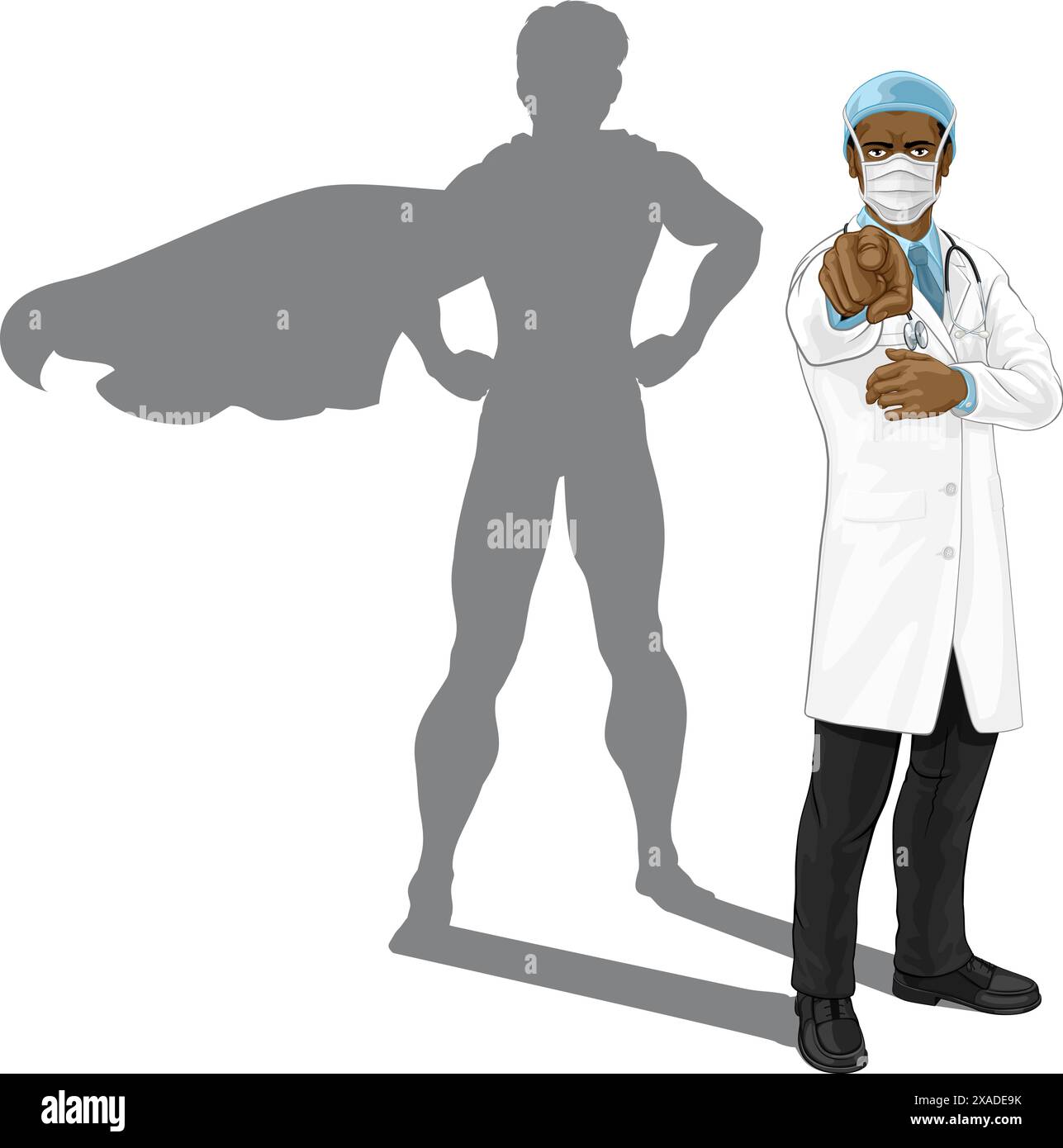 Superhero Doctor Pointing with Super Hero Shadow Stock Vector Image ...