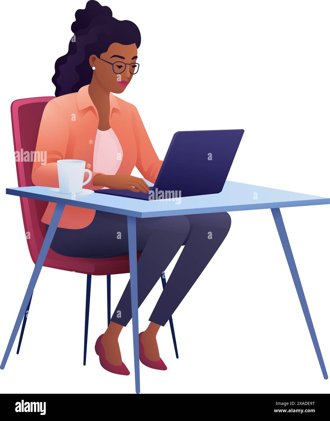 Woman Using Laptop Computer Cartoon Illustration Stock Vector Image ...