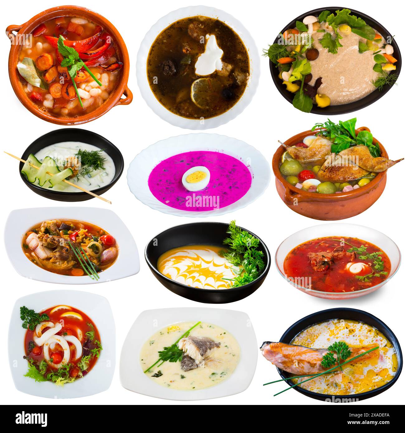 Collection of soups on white background Stock Photo - Alamy