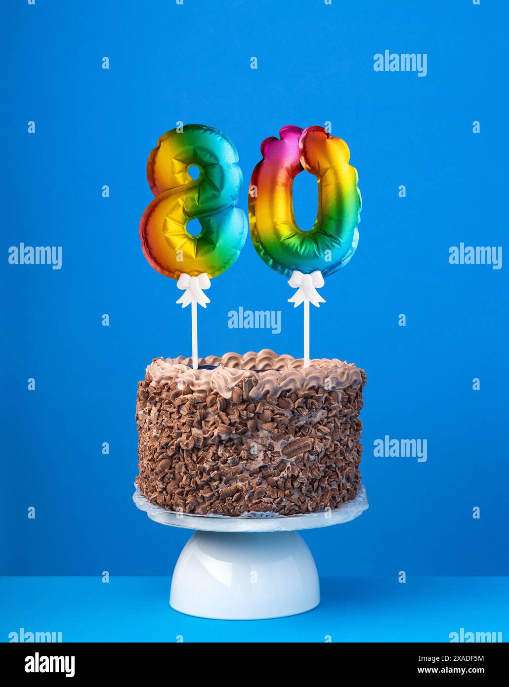 Birthday cake with balloon number 80 - Invitation card on blue ...