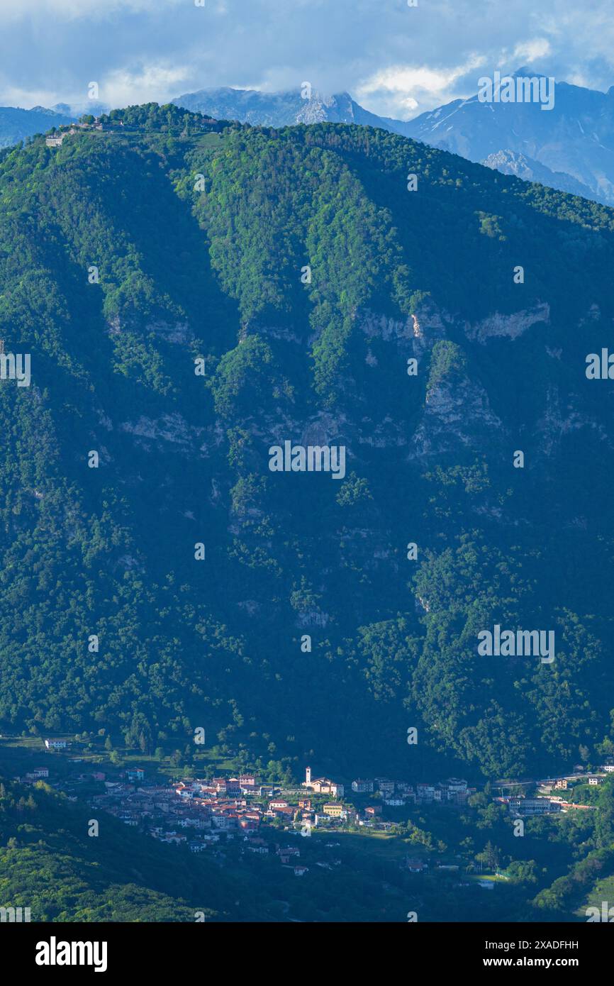 The mountains and the landscape of lake Lugano, during a spring day ...