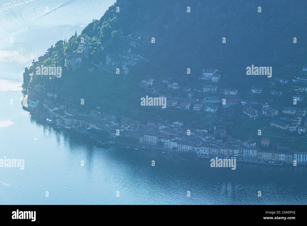 The mountains and the landscape of lake Lugano, during a spring day ...