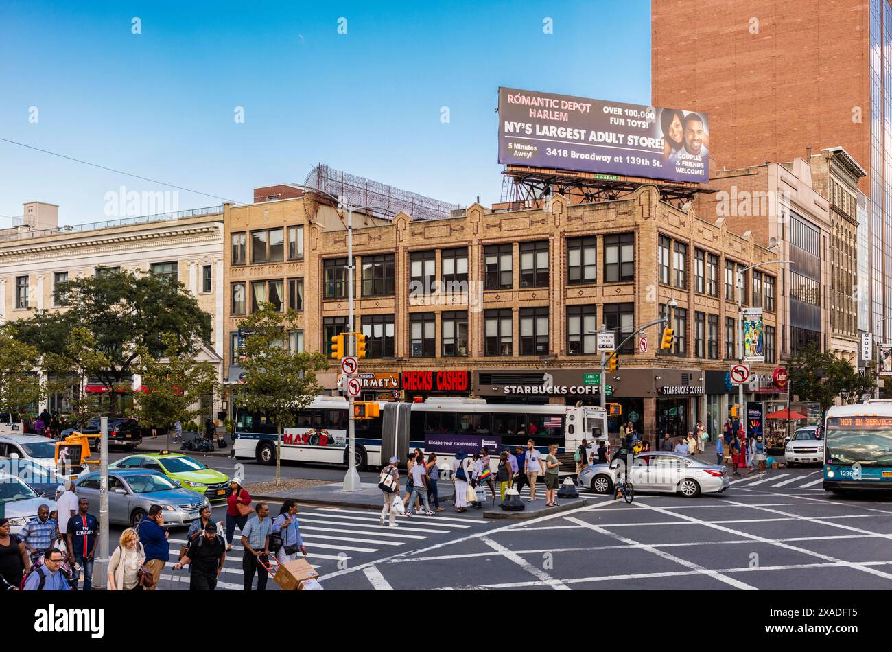 New York City, United States - August 25, 2017: At the corner of Lenox ...