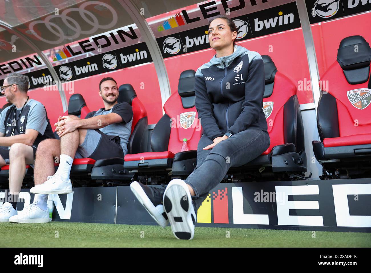 Coach Sabrina Wittmann from Ingolstadt sits on the bench before the ...