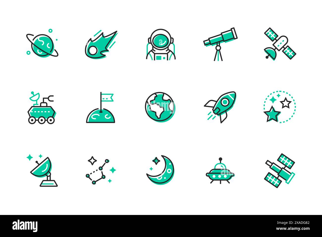 Space flight and extraterrestrial exploration - set of line design ...