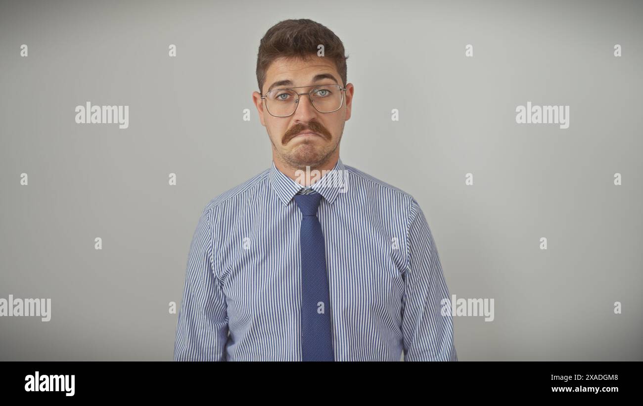 A young hispanic man with a moustache wearing glasses, a shirt, and a ...