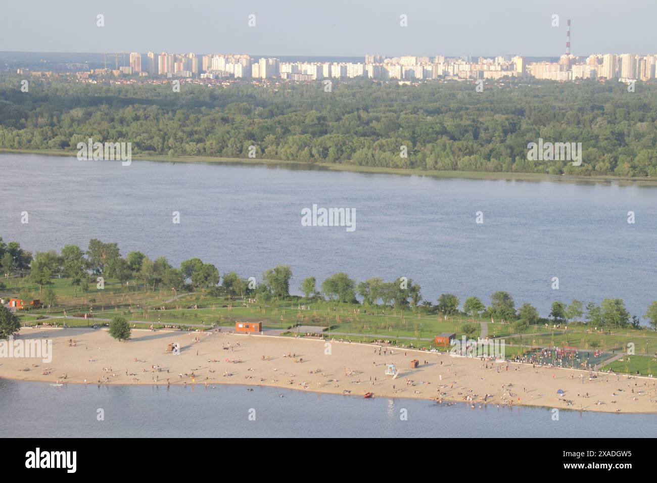 KYIV, UKRAINE - JUNE 1, 2024 - A beach is pictured on Obolonskyi Island ...