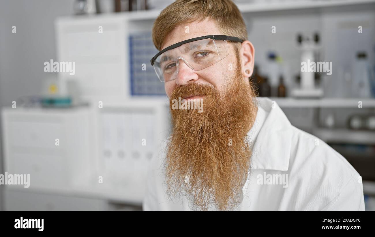 Relaxed yet serious-faced, young redhead male scientist, amped about a ...