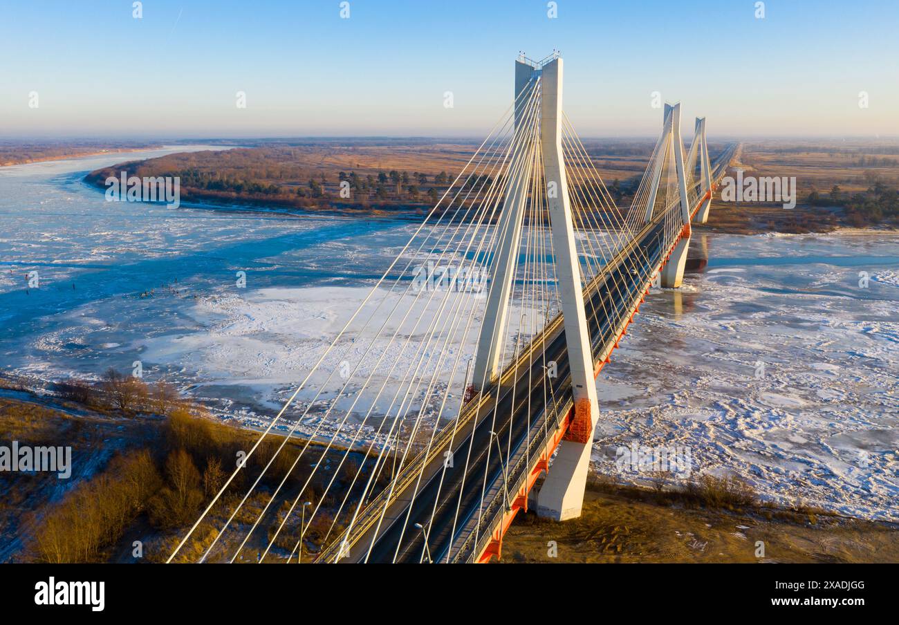 Aerial view of the cable-stayed Murom bridge over the Oka river Stock ...