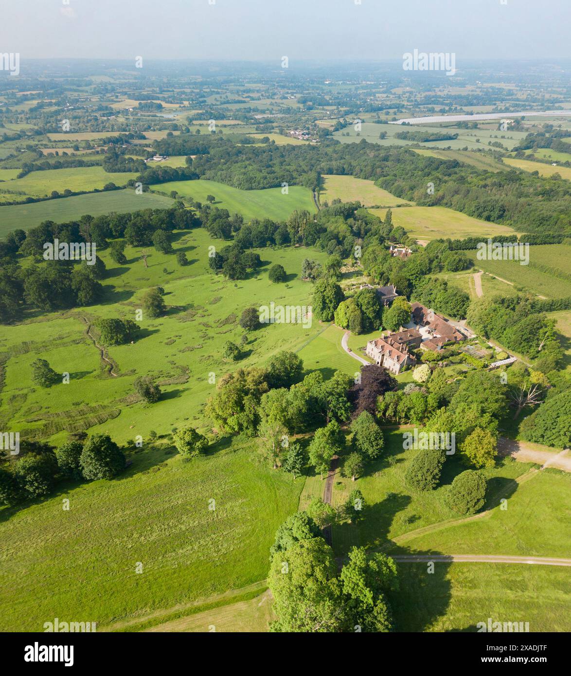 Aerial view of the Weald of Kent from above the village of Boughton ...