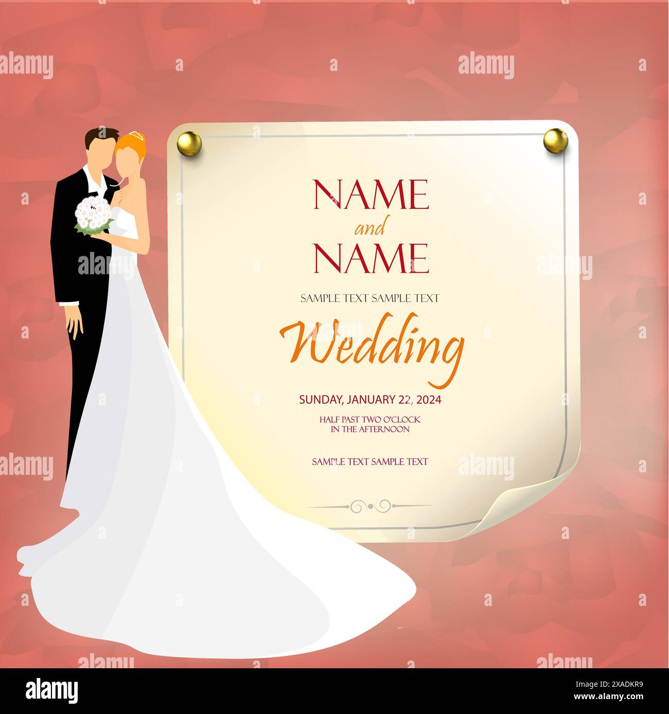 Template bride and groom, wedding invitation card, with crowd of wreath ...