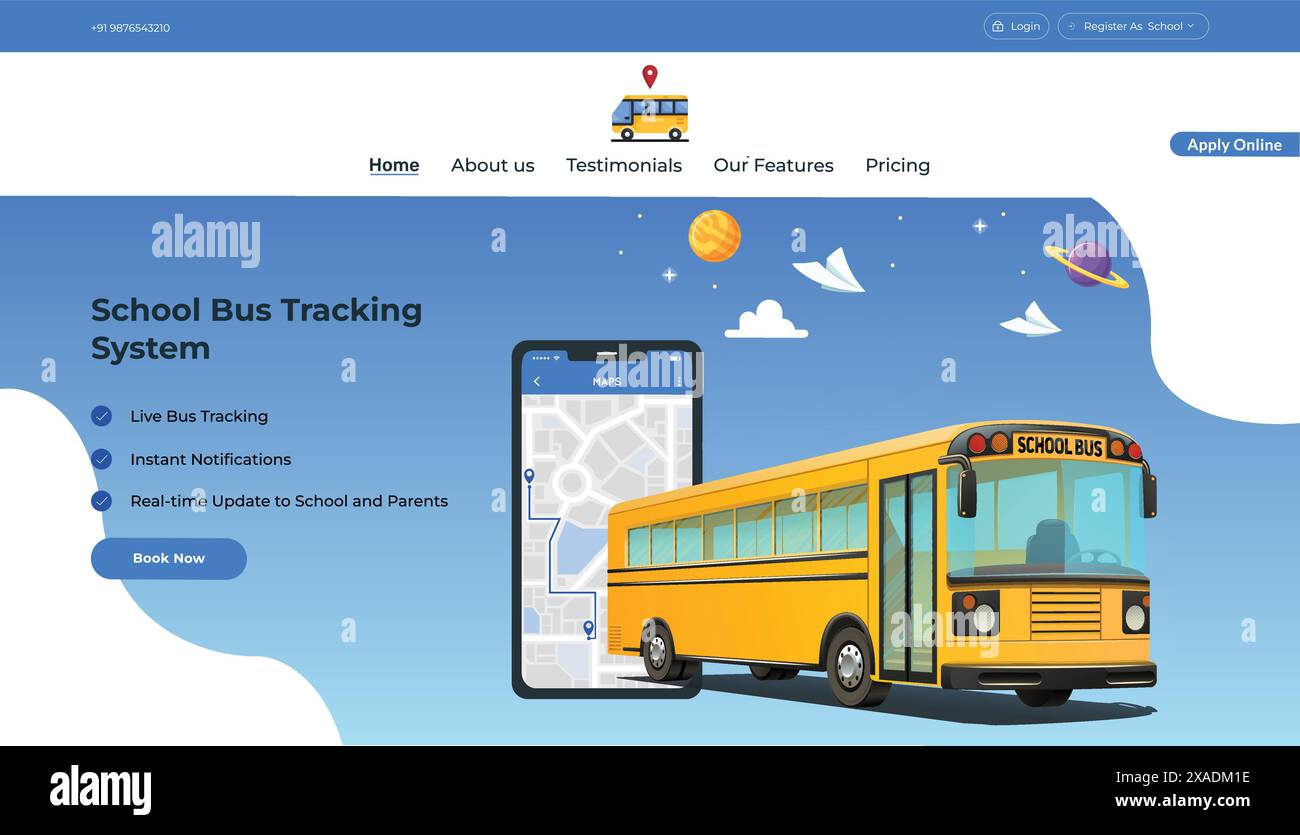 school bus tracking system website landing page Stock Vector Image ...