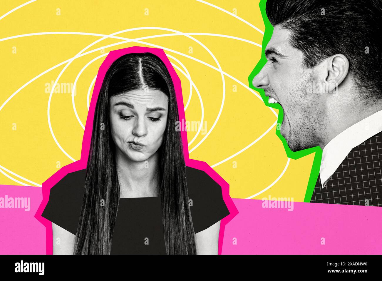 Composite photo collage of upset girl oops expression make failure ...