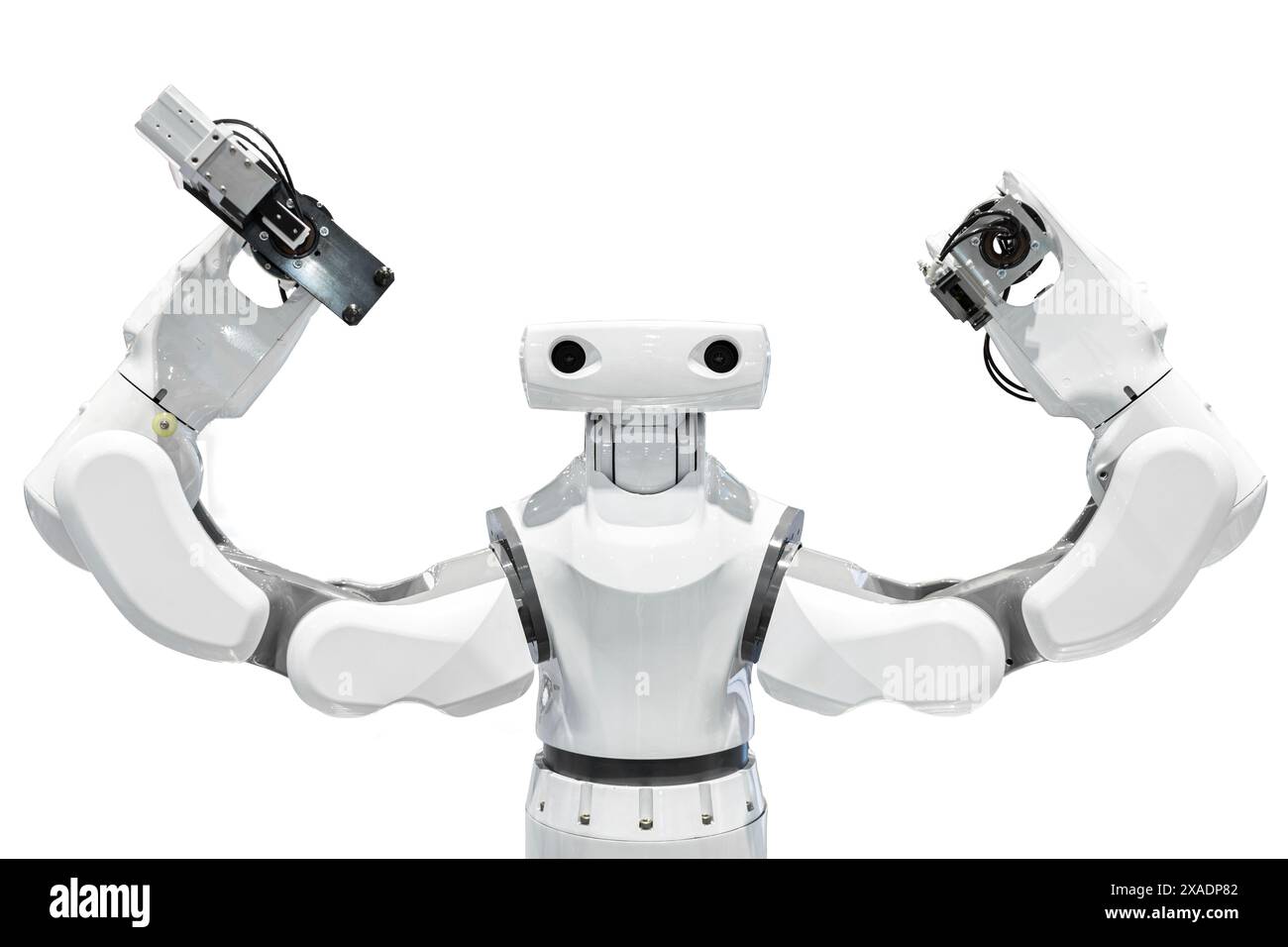 Industrial robot installing a computer chip at production line in ...